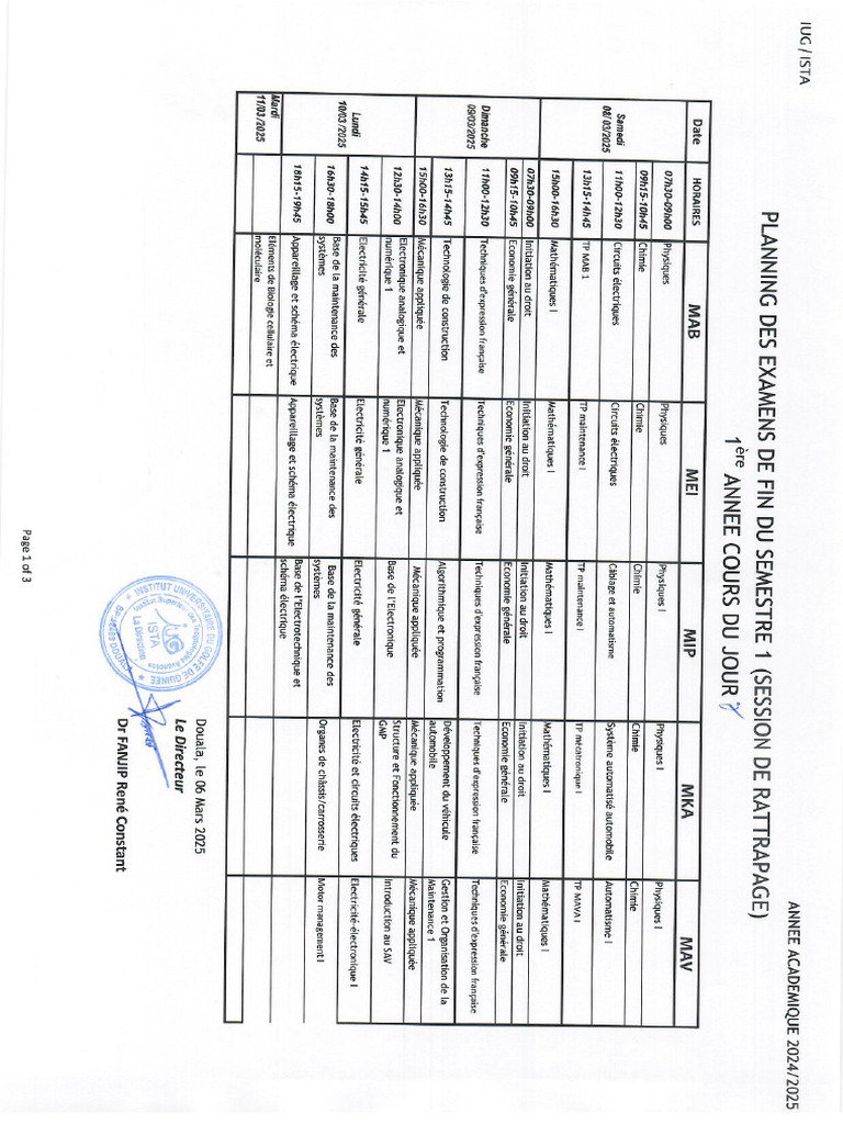 Ordre de Passage Des Epreuves Examen de Rattrapage Sem 1 Et 3 | PDF