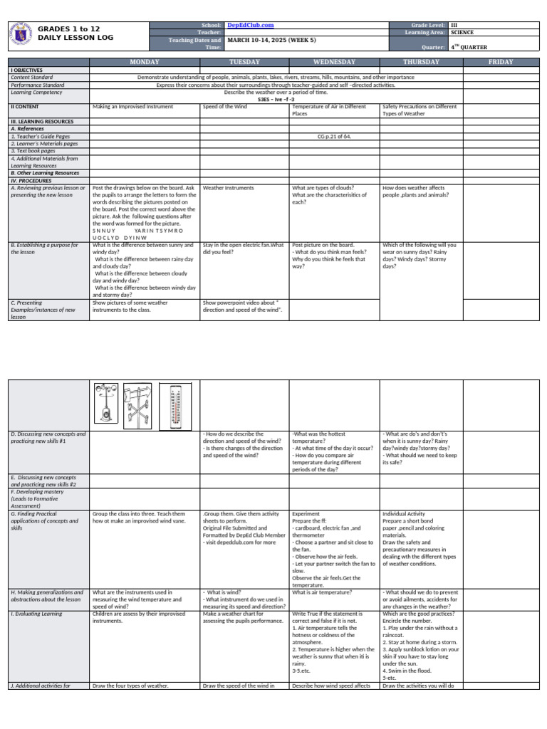 DLL_SCIENCE 3_Q4_W5 | PDF | Learning | Weather