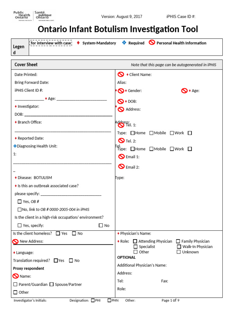 Ontario Infant Botulism Investigation Tool | PDF | Medical Specialties ...