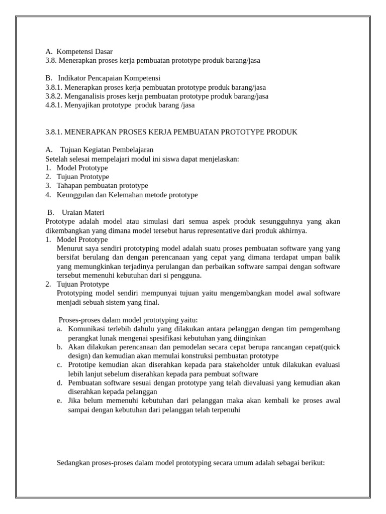 Materi PKK KD 3.8 PROSES KERJA PEMBUATAN PROTOTYPE PRODUK | PDF