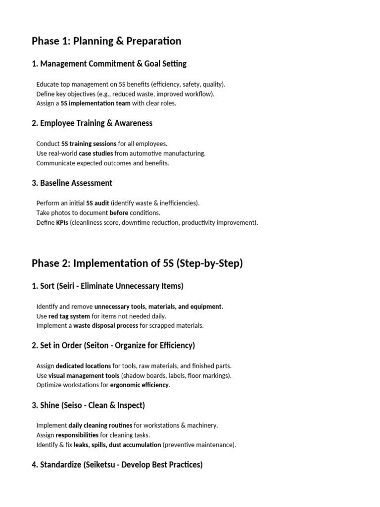 5s Road map | PDF | Lean Manufacturing | Business Process