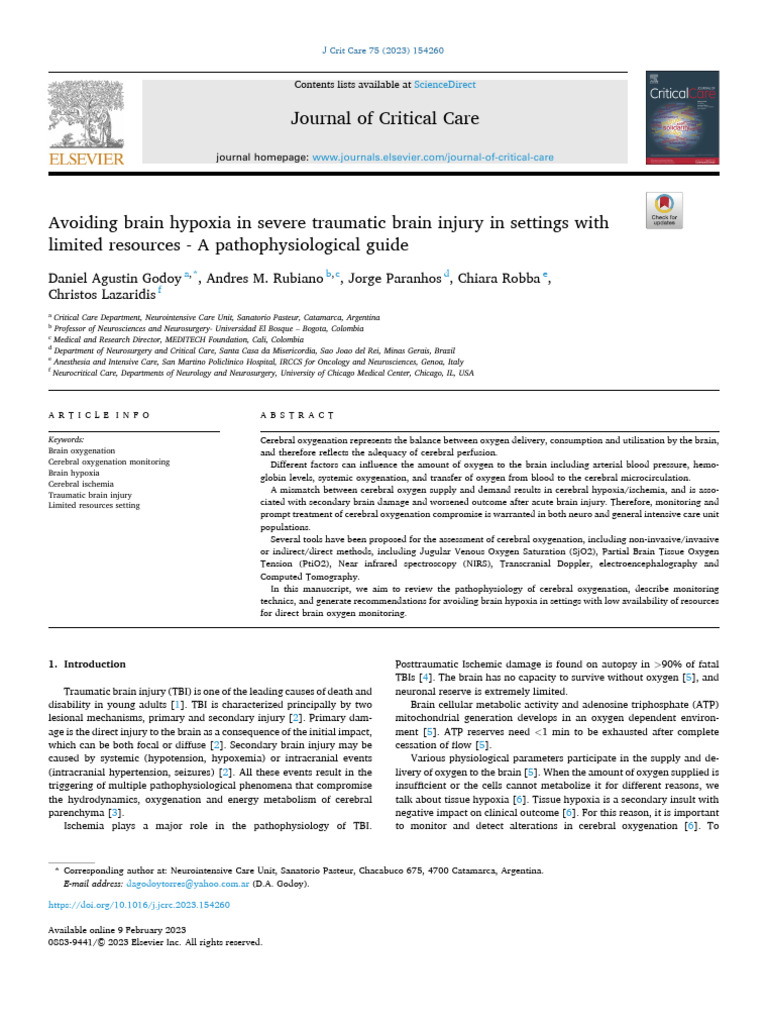 Preventing Brain Hypoxia in TBI Care | PDF | Traumatic Brain Injury ...