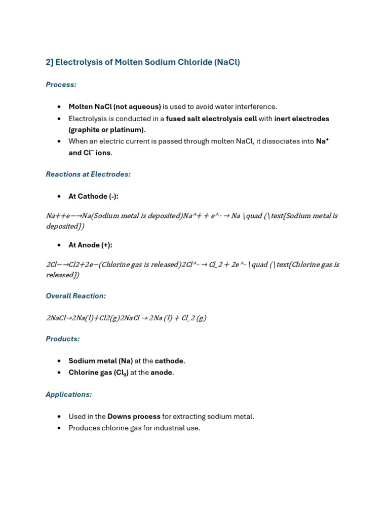 2) Electrolysis of Molten Sodium Chloride (NaCl) | PDF | Reaction Rate | Catalysis