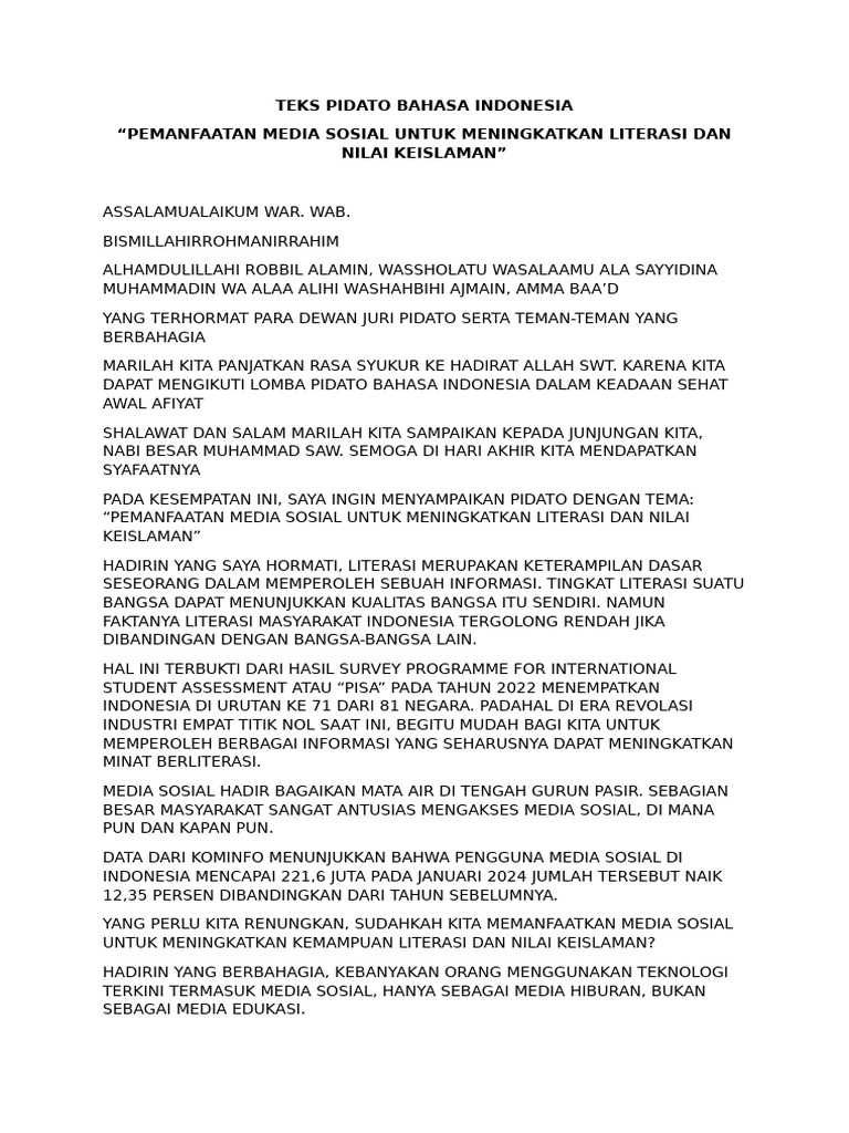 Teks Pidato Bahasa Indonesia | PDF