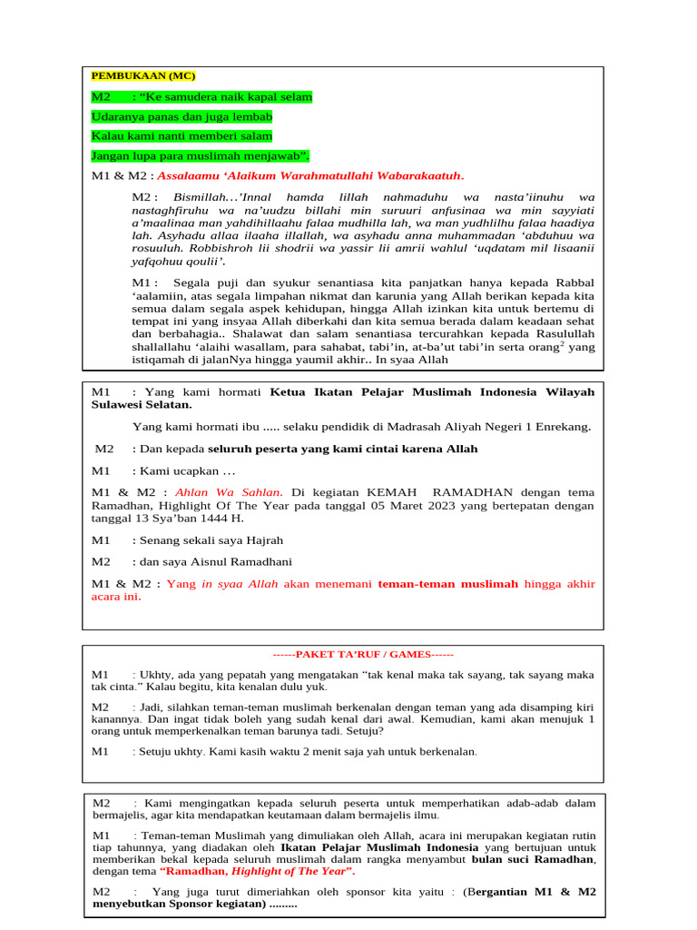 SCRIPT MC KEMAH 2023 | PDF