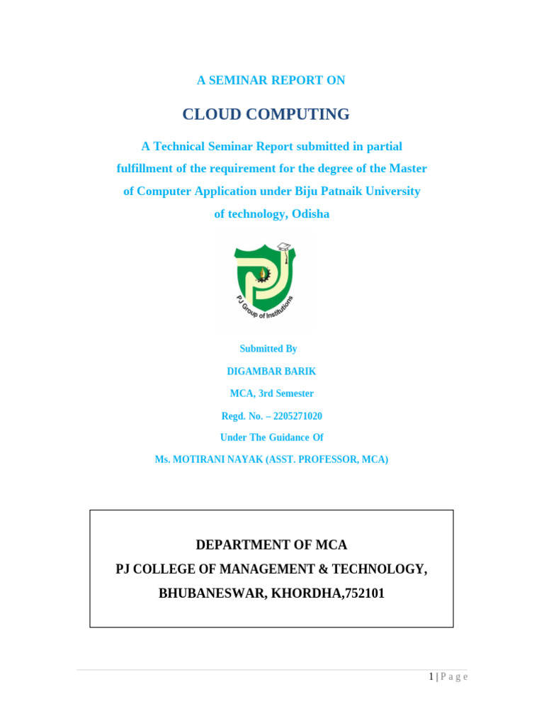Cloud Computing Seminar Report Copy-1 | PDF | Cloud Computing | Software As A Service