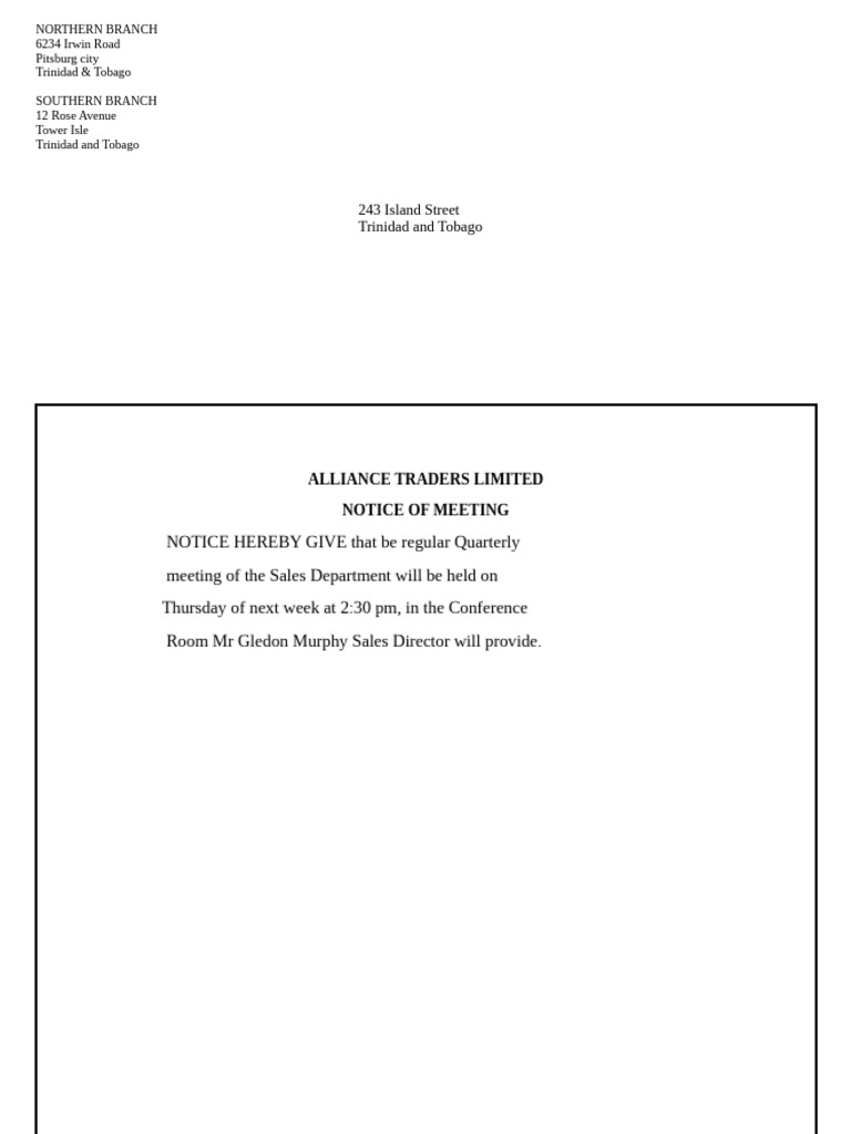 Alliance Traders Limited Meeting Notice | PDF