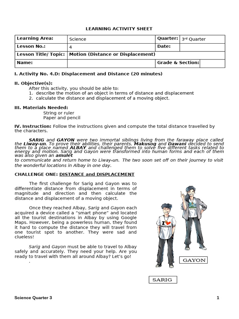 Q3 WS Motion Distance and Displacement 1 | PDF