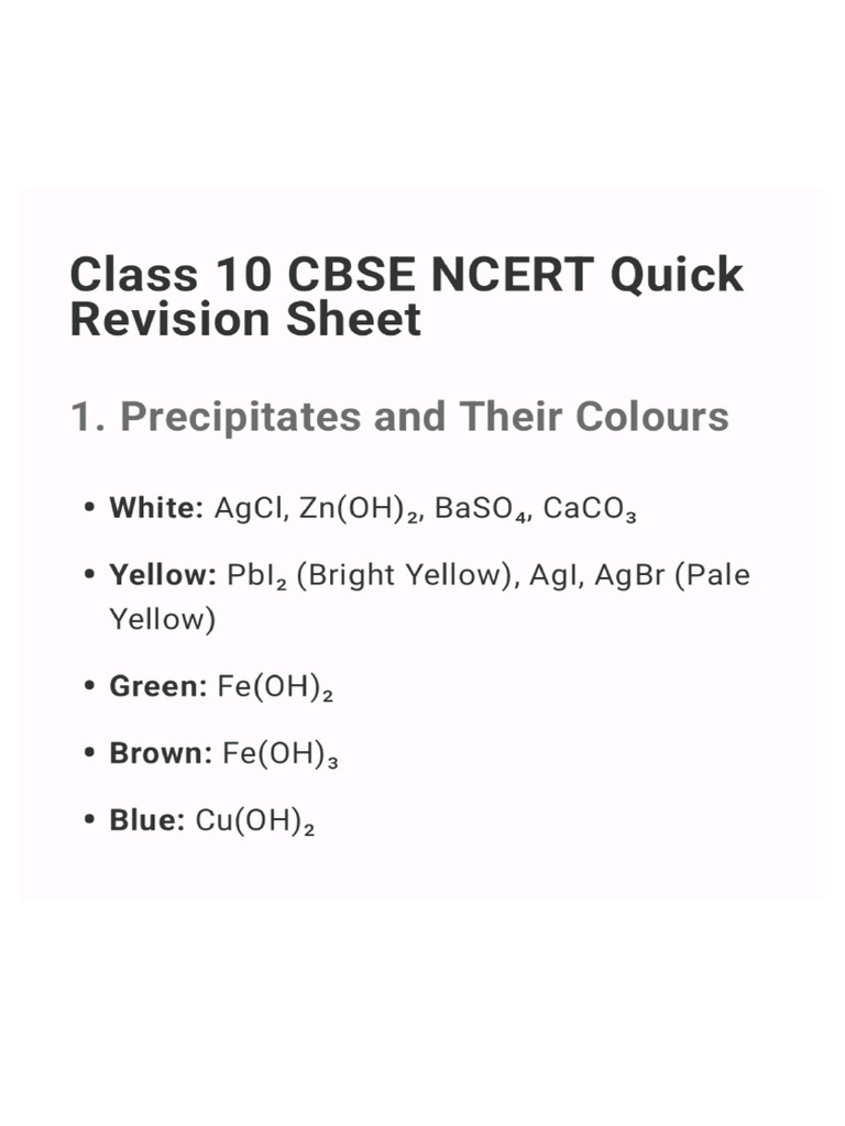 Elevate - Quick Revision Sheet - Class X | PDF