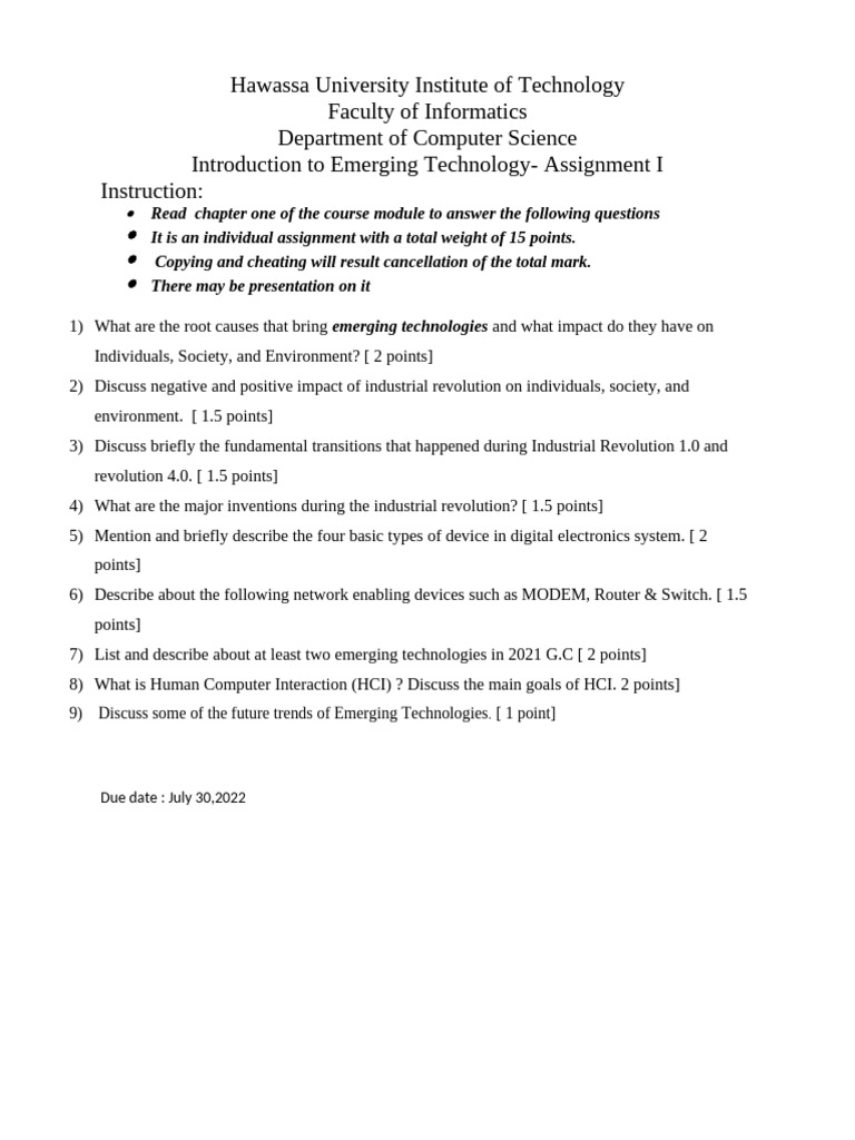 Emerging Technology Assignment Overview | PDF