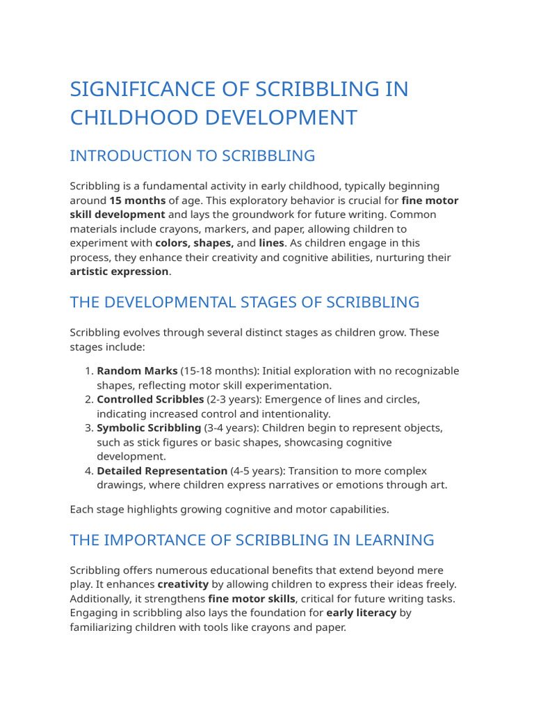 Importance of Scribbling in Early Childhood | PDF