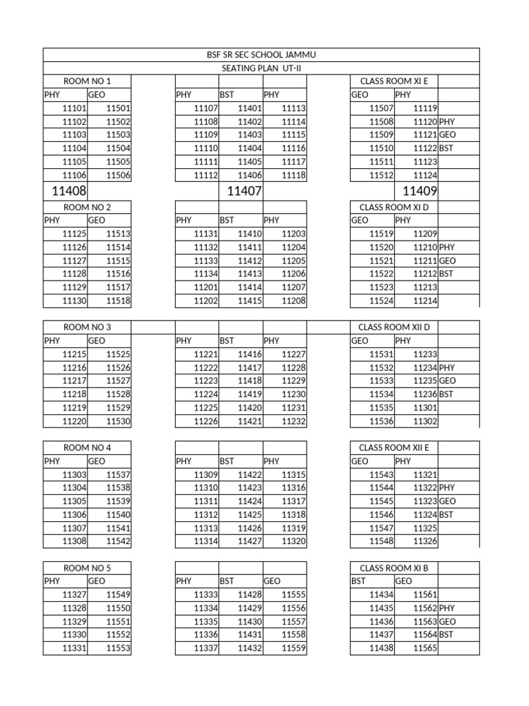 Seating Plan XI (9.1.25) | PDF
