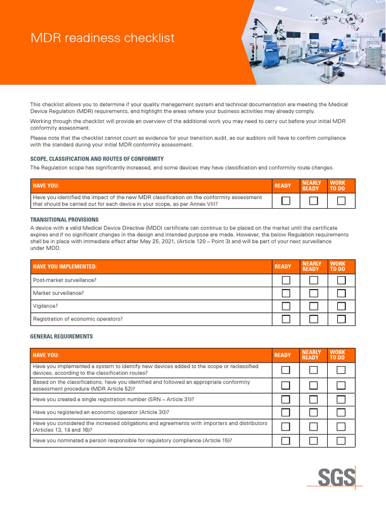 SGS HN MDR Readiness Checklist EN | PDF | Audit