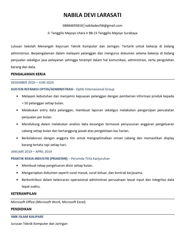 CV - NABILA DEVI LARASATI | PDF