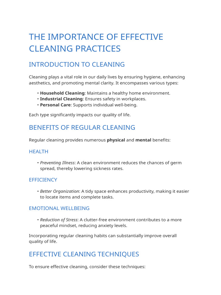 The Importance of Effective Cleaning Practices | PDF