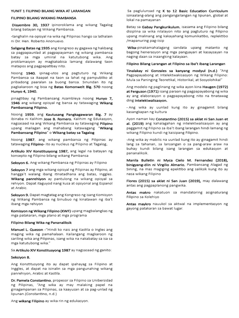 Yunit 1 Filipino | PDF