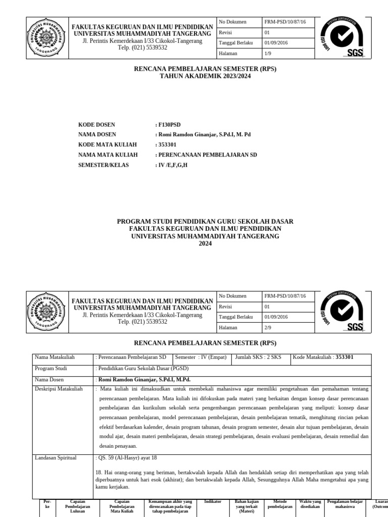 RPS Perencanaan Pembelajaran - Romi | PDF