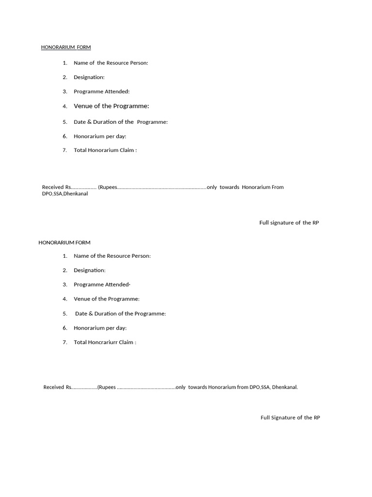 Honorarium Claim Form Template | PDF