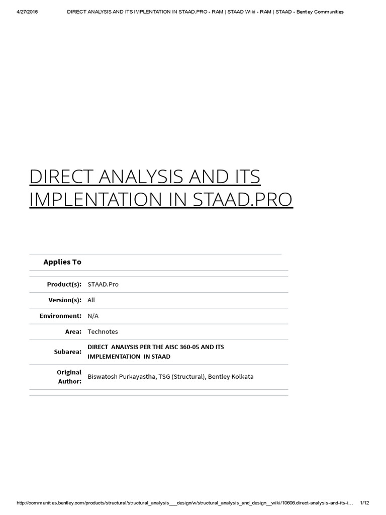 Direct Analysis Method in STAAD.Pro | PDF | Applied And ...