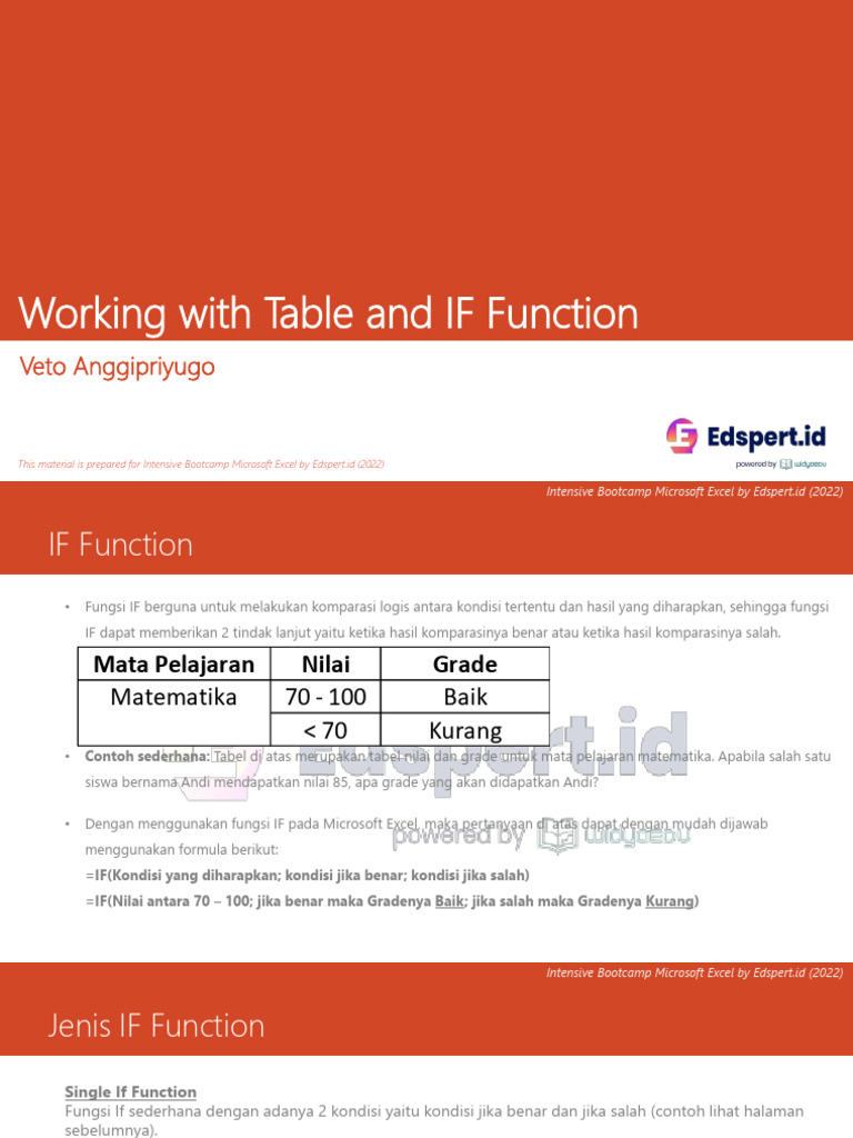 Working With Table and If Function | PDF