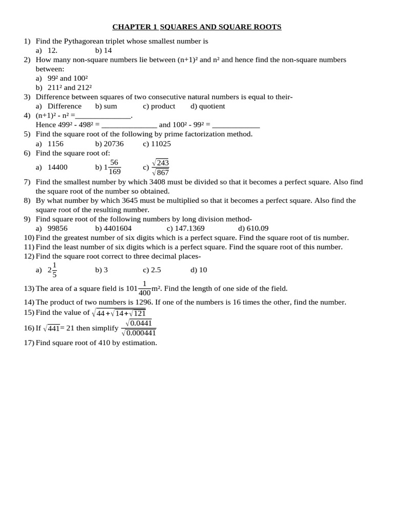 Chapter 1 Squares and Square Roots | PDF
