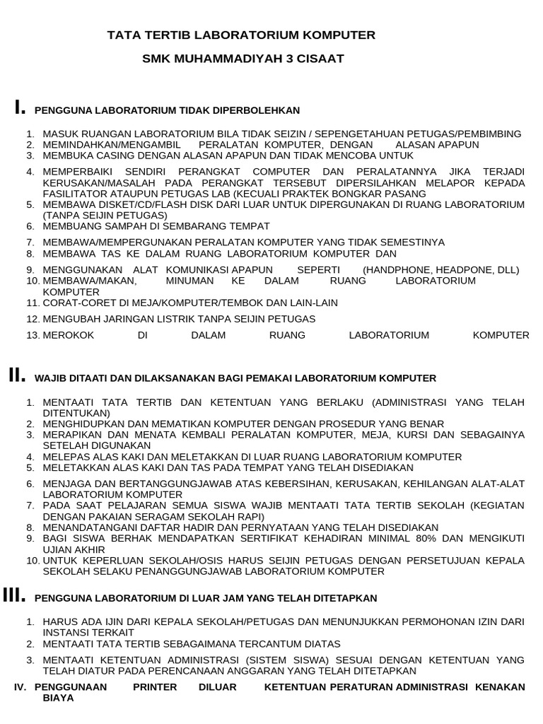 TATA TERTIB LABORATORIUM KOMPUTER | PDF