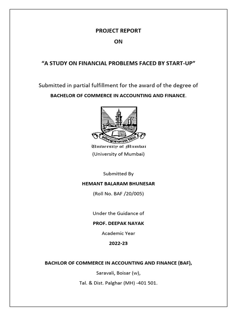 Black Book Project Hemant Bhunesar 3 | PDF | Entrepreneurship | Startup ...