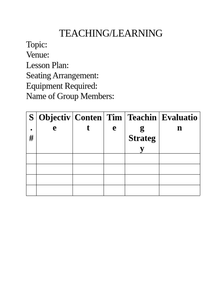Teaching Learning Plan | PDF