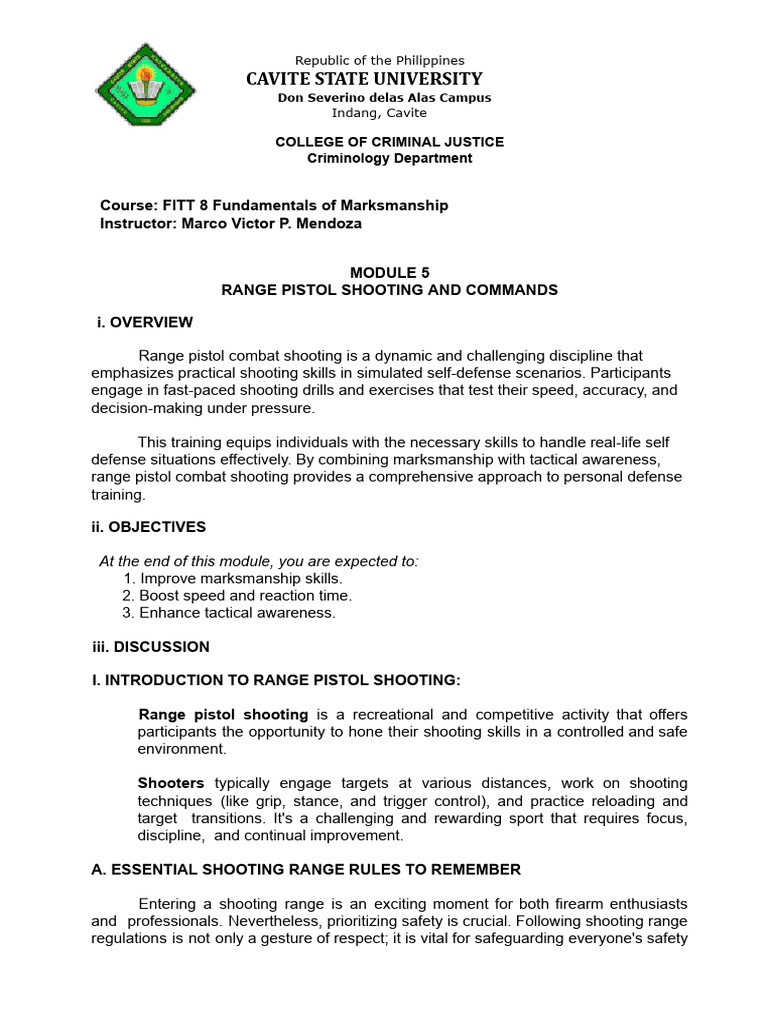 Module 5 Range Pistol Shooting and Commands | PDF | Trigger (Firearms ...