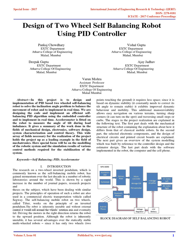 Design of Two Wheel Self Balancing Robot | PDF | Kalman Filter | Electrical Engineering