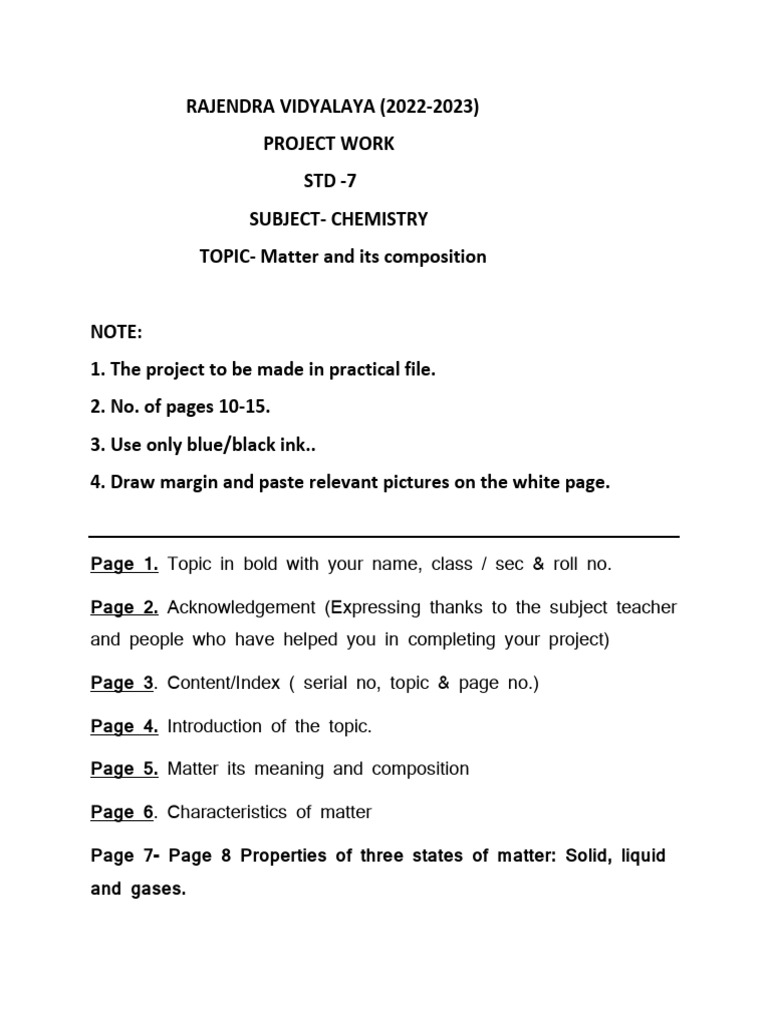 Chemistry Project on Matter for Class 7 | PDF