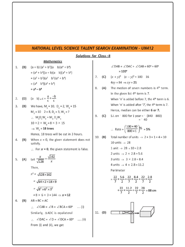 NSTSE Class 8 Solutions 2015 | PDF