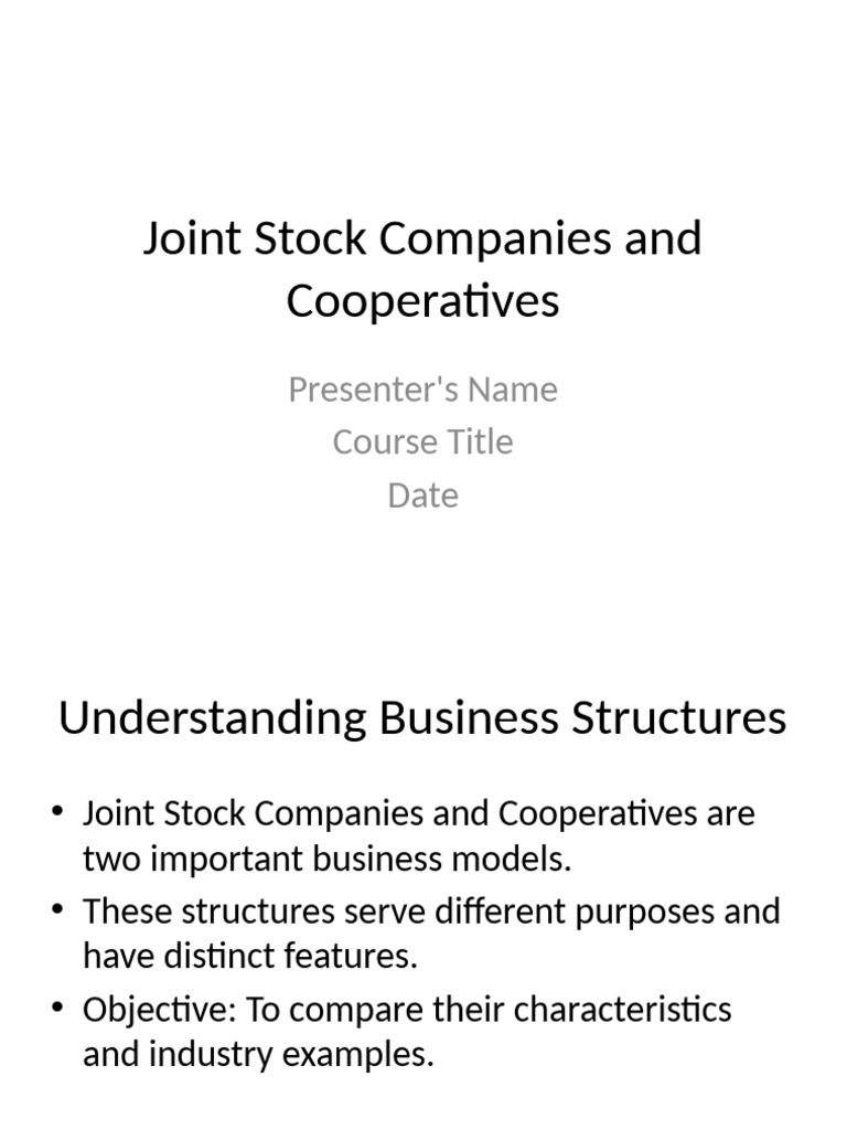 Joint Stock Companies vs. Cooperatives | PDF