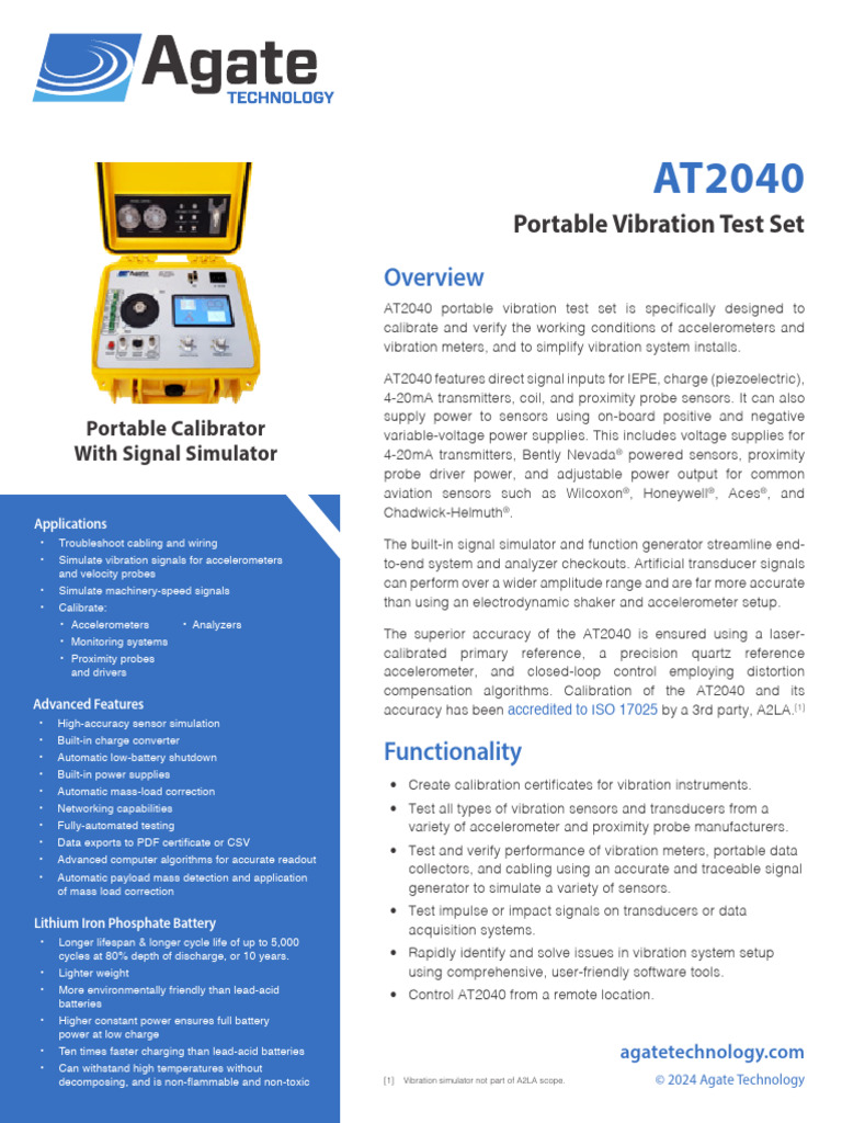 AT2040 Portable Vibration Test Set | PDF | Root Mean Square | Amplitude
