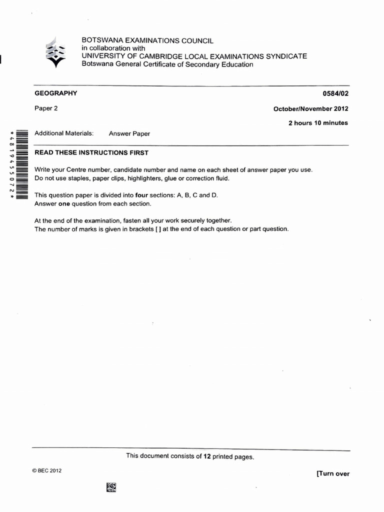 Geo BEC Pp2 2012 | PDF