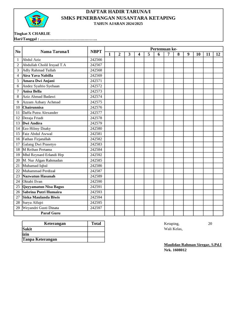 Absen 2024 2025 | PDF