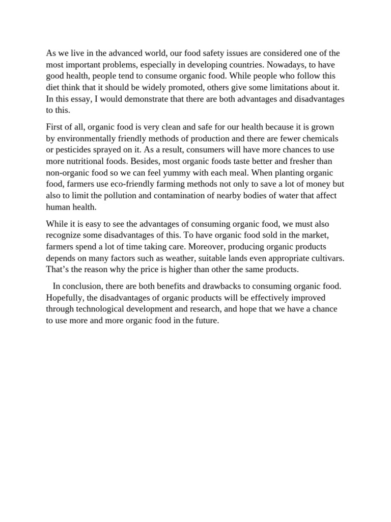 Pros and Cons of Organic Food | PDF