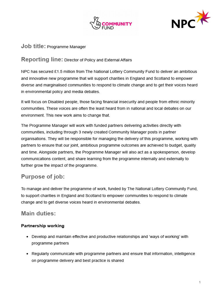 PM01 Programme Manager 1 | PDF