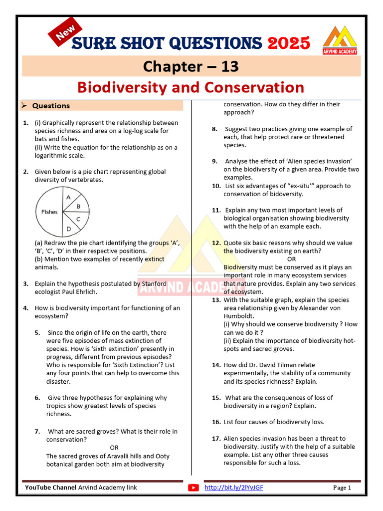 Question Chap 13 Biodiversity and Conservation | PDF | Biodiversity ...