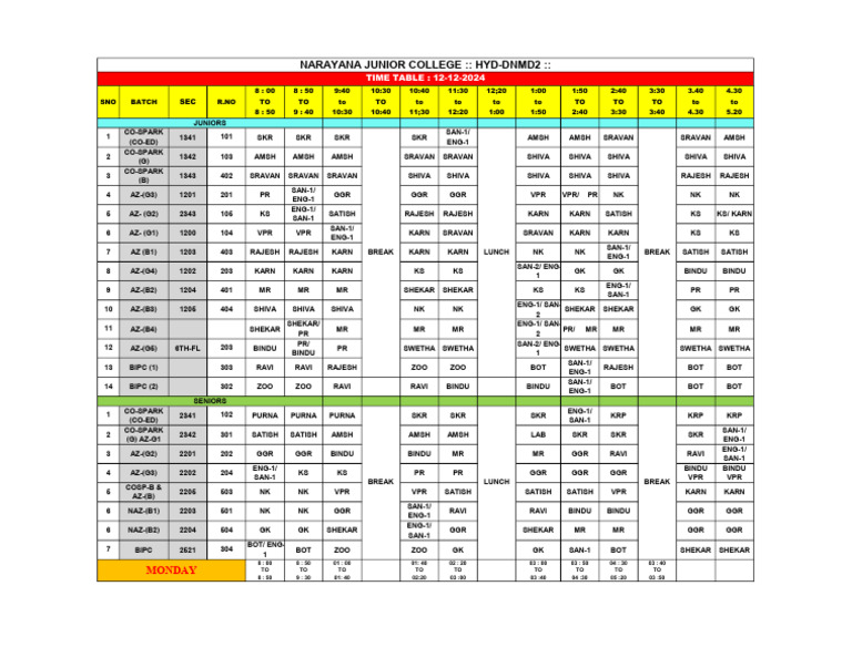 Time Table Date 12-12-2024 | PDF