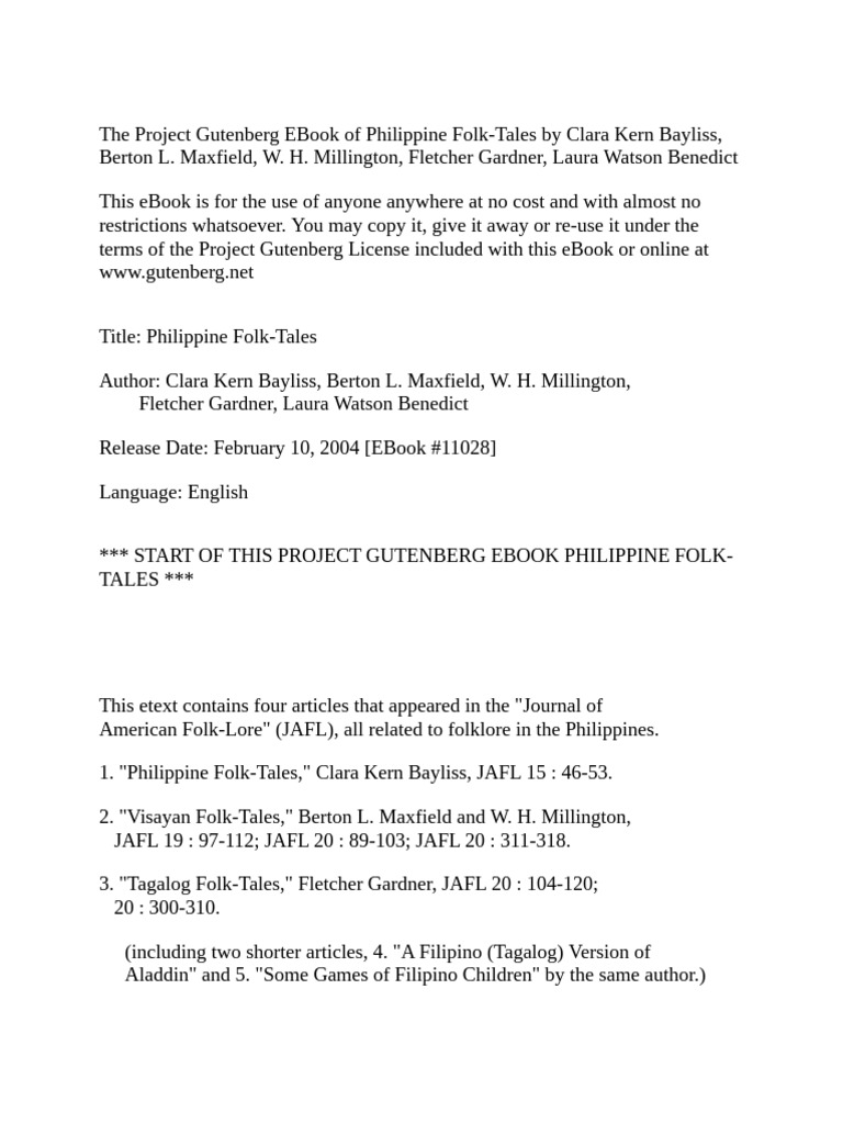 Philippine Folk-Tales Collection | PDF
