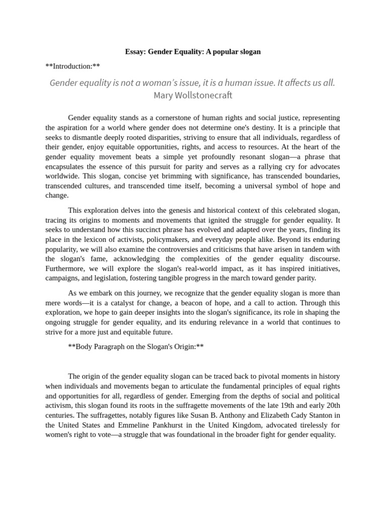 Essay - Gender Equality A Popular Slogan | PDF | Gender | Gender Studies