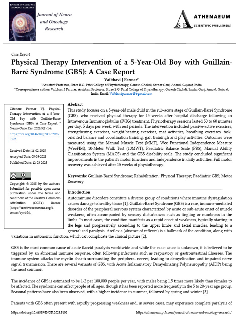 Physical Therapy Intervention of a 5 Year Old Boy With Guillain Barre ...