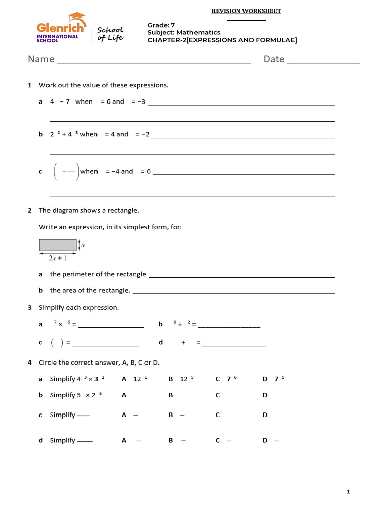 g7 Revision Ws Mid-Term Chap 2 | PDF | Area | Euclid