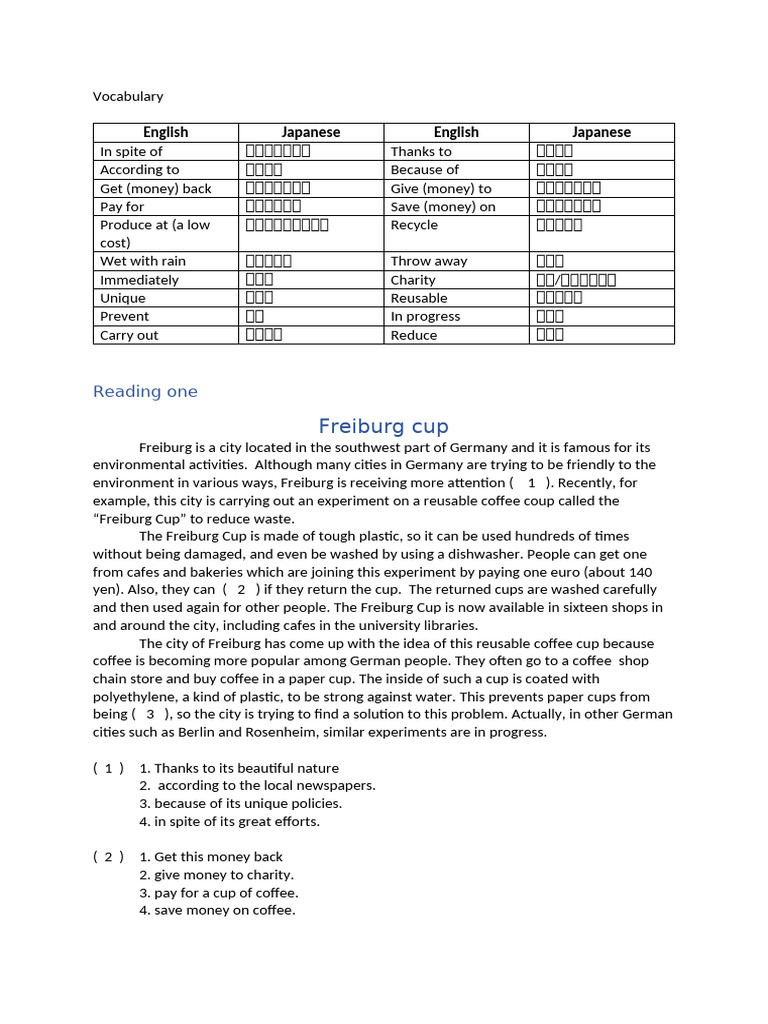 Eiken Pre 2 Reading One Freiburg | PDF