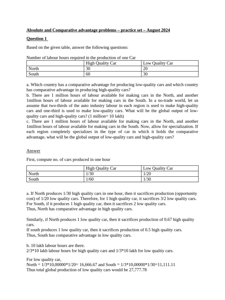 Comp Adv Practice Set - Solutions | PDF | Comparative Advantage ...
