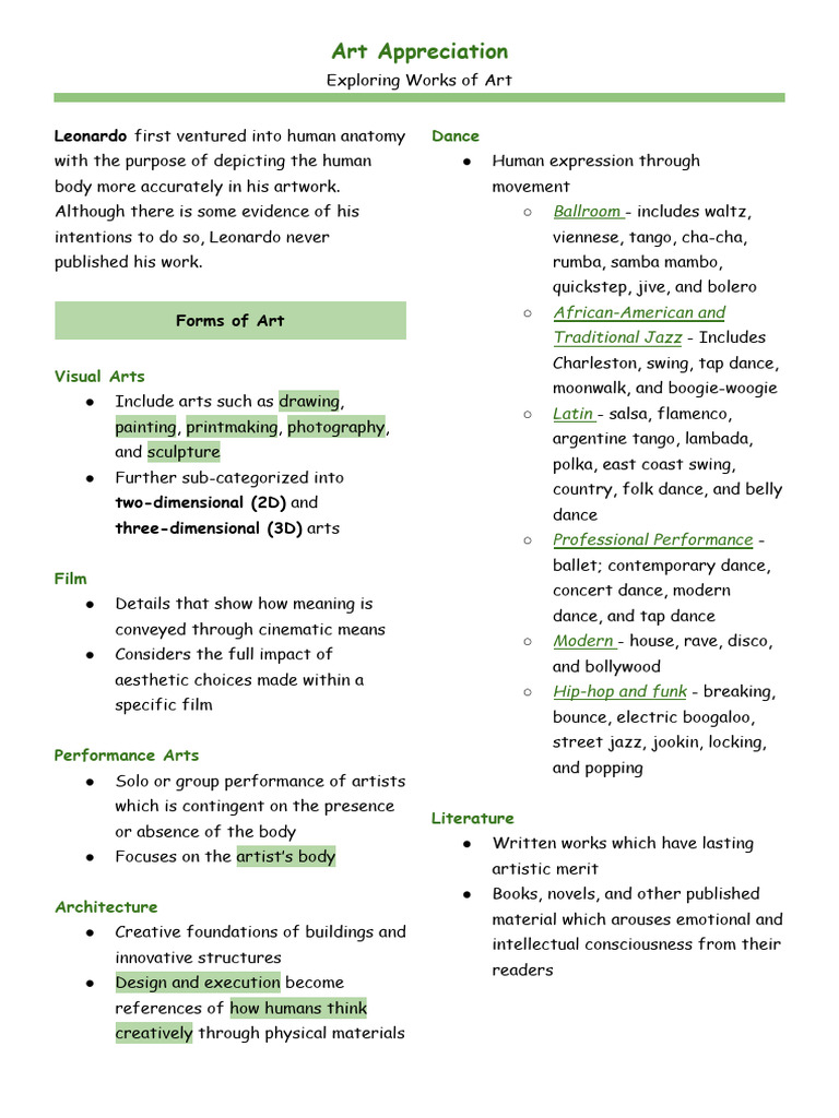 WEEK 2 - Exploring Works of Art | PDF | The Arts | Dances