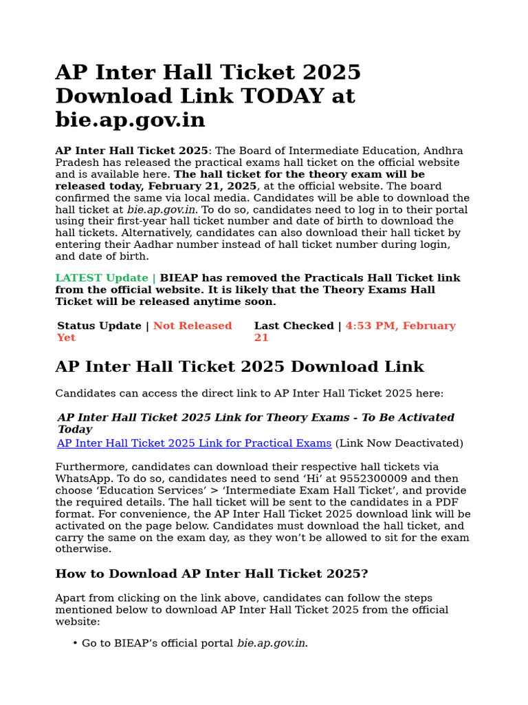 AP Inter Hall Ticket 2025 Download Guide | PDF