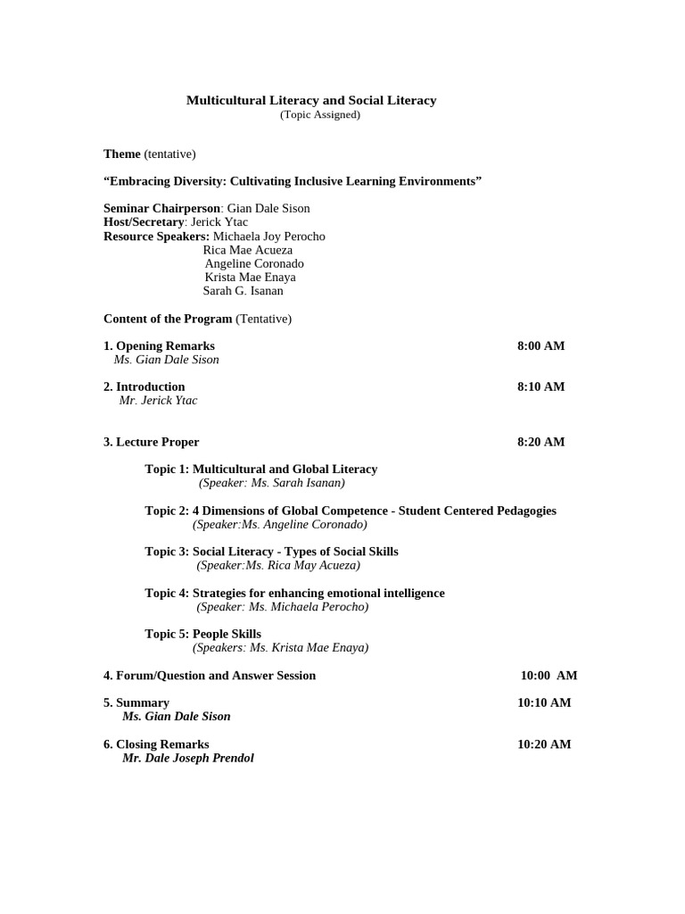 Multicultural Literacy and Social Literacy | PDF