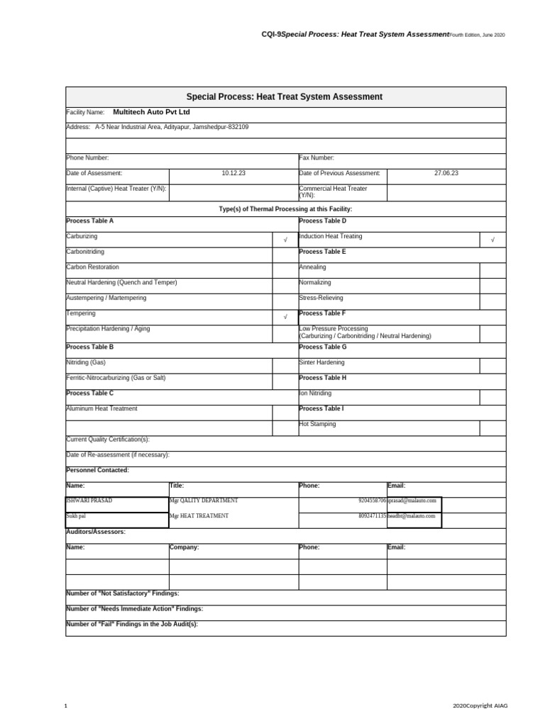 CQI-9 4th - Format 10.12.2023) Induction | PDF | Heat Treating ...